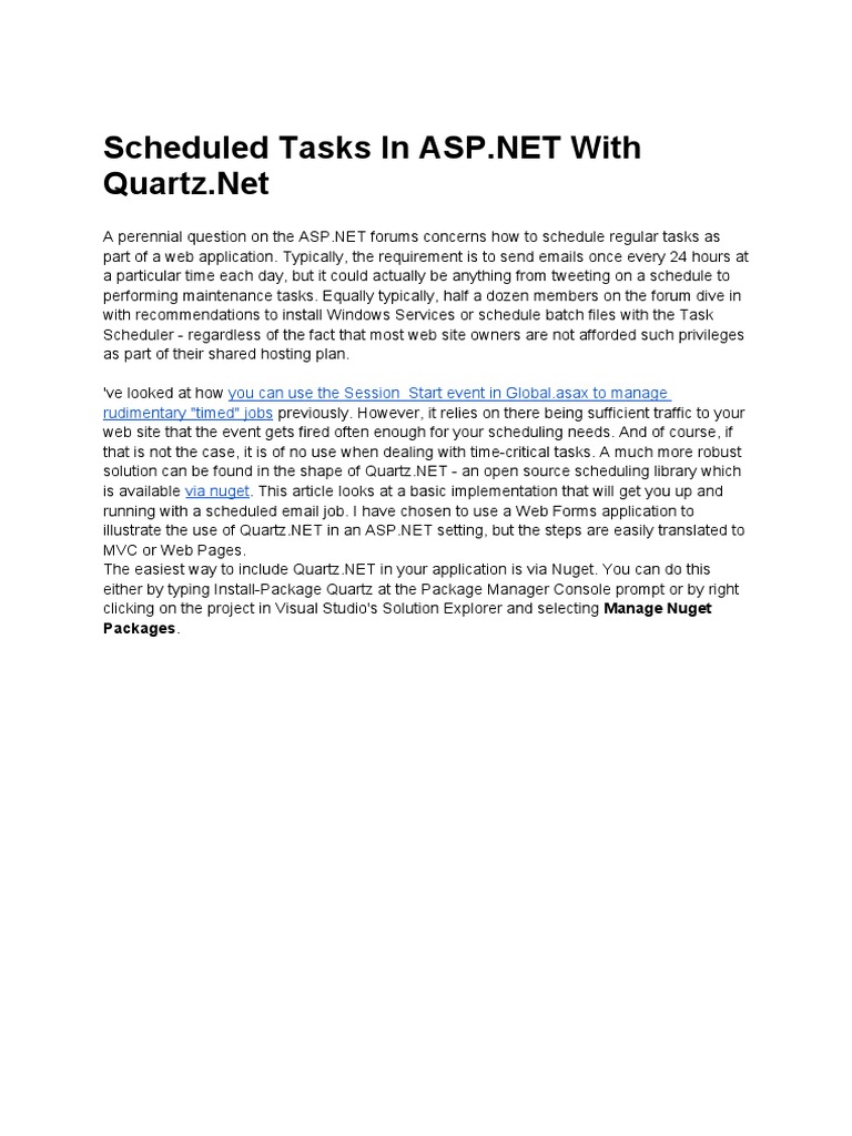 Scheduled Tasks In Aspnet Pdf World Wide Web Internet And Web 