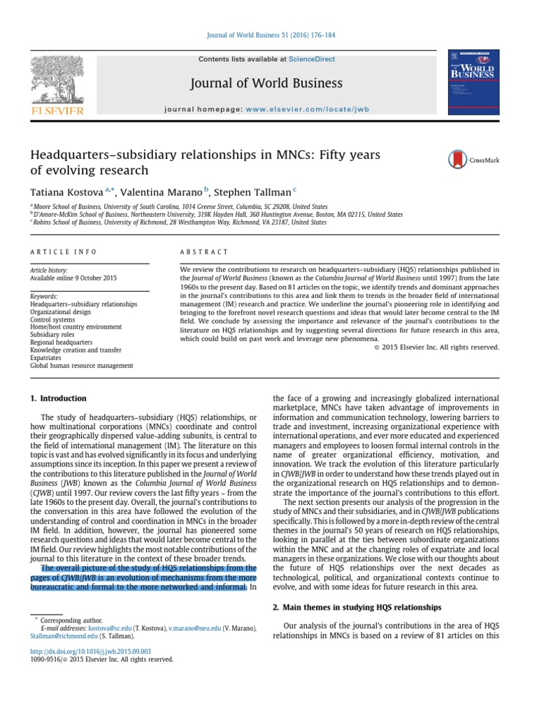 Evolving HQS Relationships in MNCs | PDF | Multinational Corporation ...