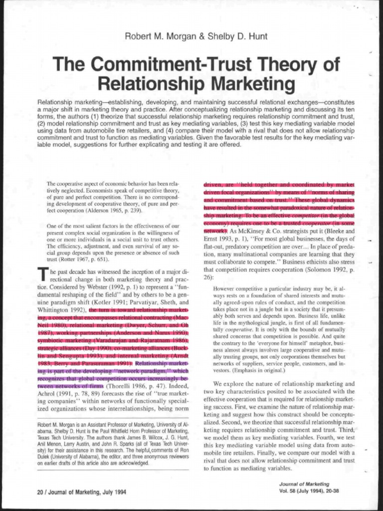 The Commitment-Trust Theory of Relationship Marketing | PDF | Marketing ...