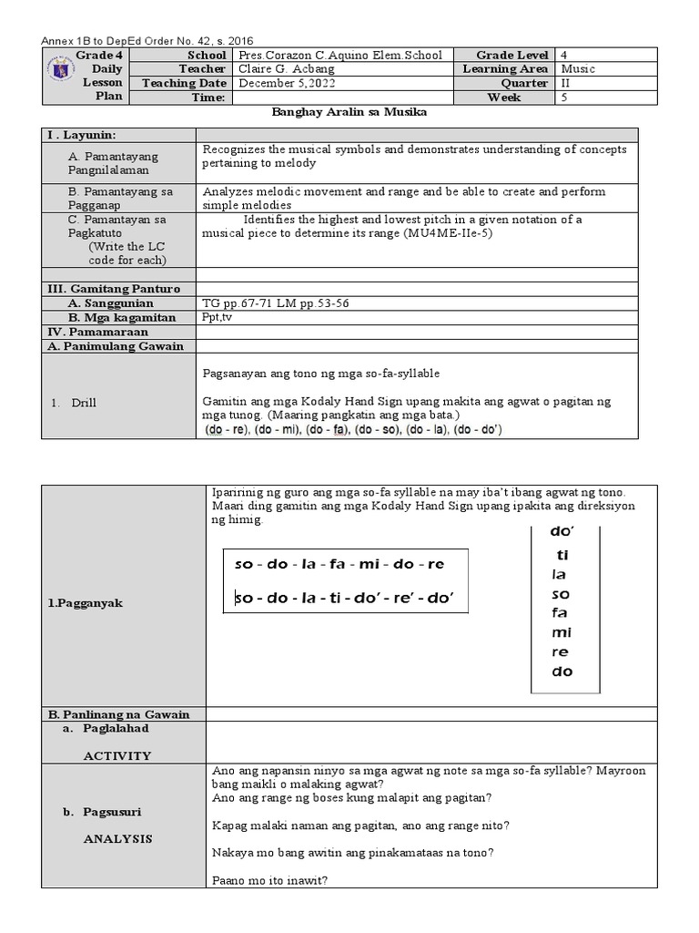 DLP Music Week 5 Quarter 2 | PDF