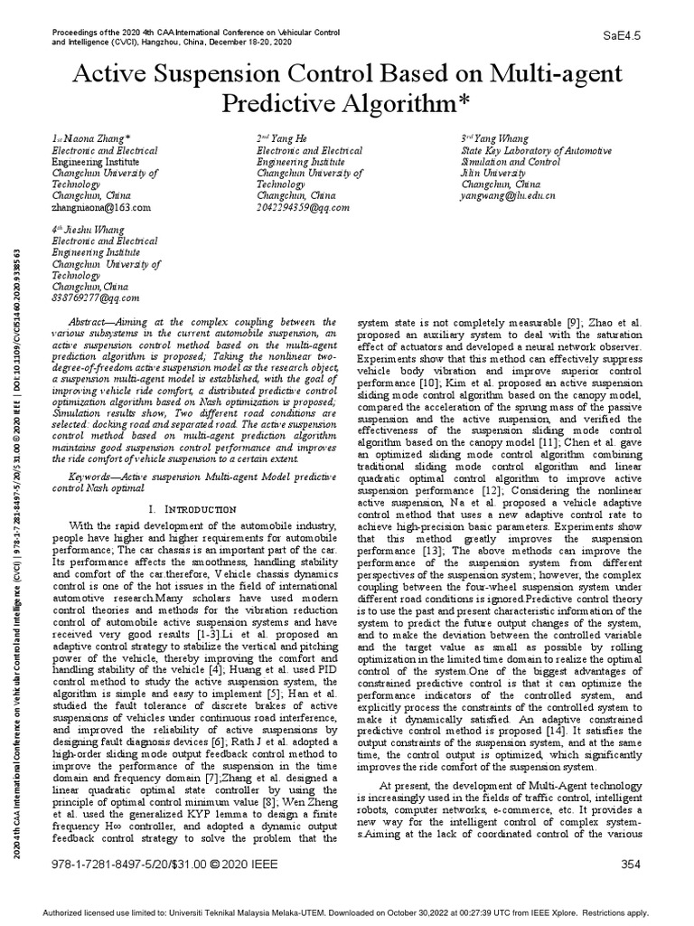Active Suspension Control Based On Multi-Agent Predictive Algorithm* | PDF | Control Theory ...