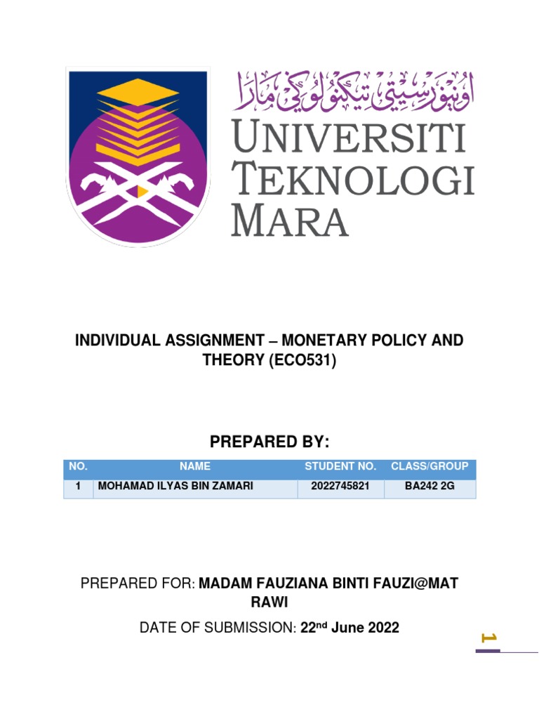 INDIVIDUAL ASSIGNMENT ECO531 (Mohamad Ilyas Bin Zamari) (2022745821) | PDF | Monetary Policy ...