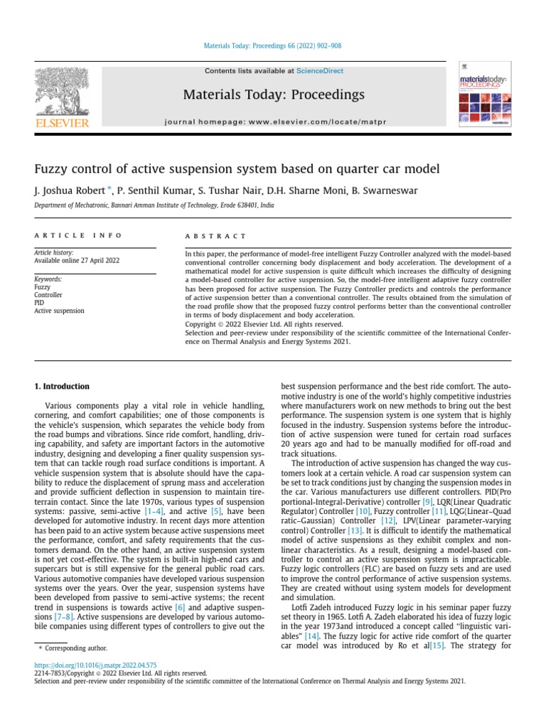 Fuzzy Control of Active Suspension System Based On Quarter Car Model | PDF | Fuzzy Logic ...