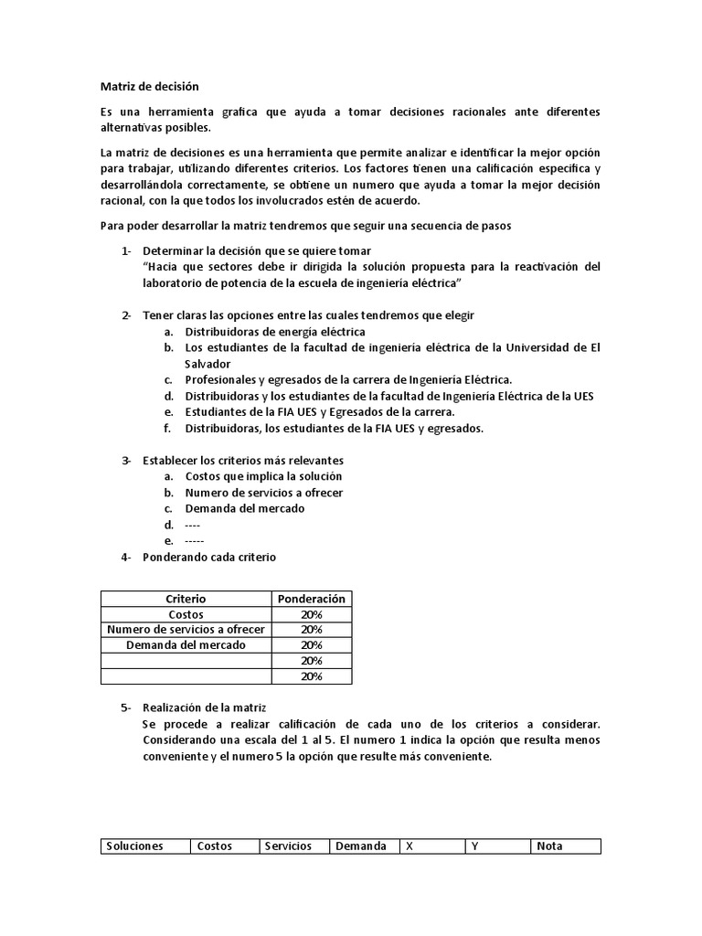 Matriz de Decisión | PDF | Ingeniería | Ingenieria Eléctrica