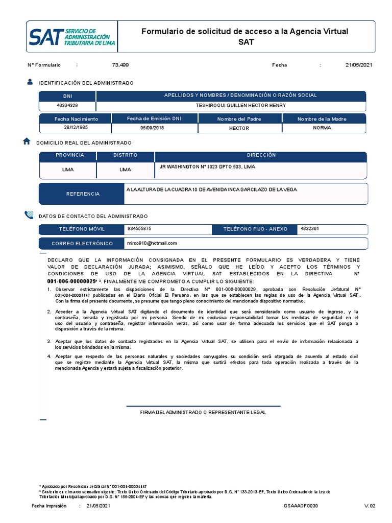 Inscripcion A La Sat | PDF