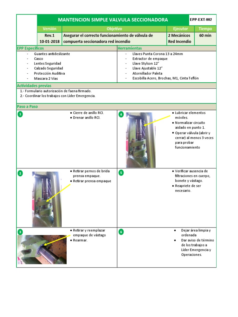 Estandar Paso A Paso EPP-EXT-002 Mantencion Simple Valvulas ...