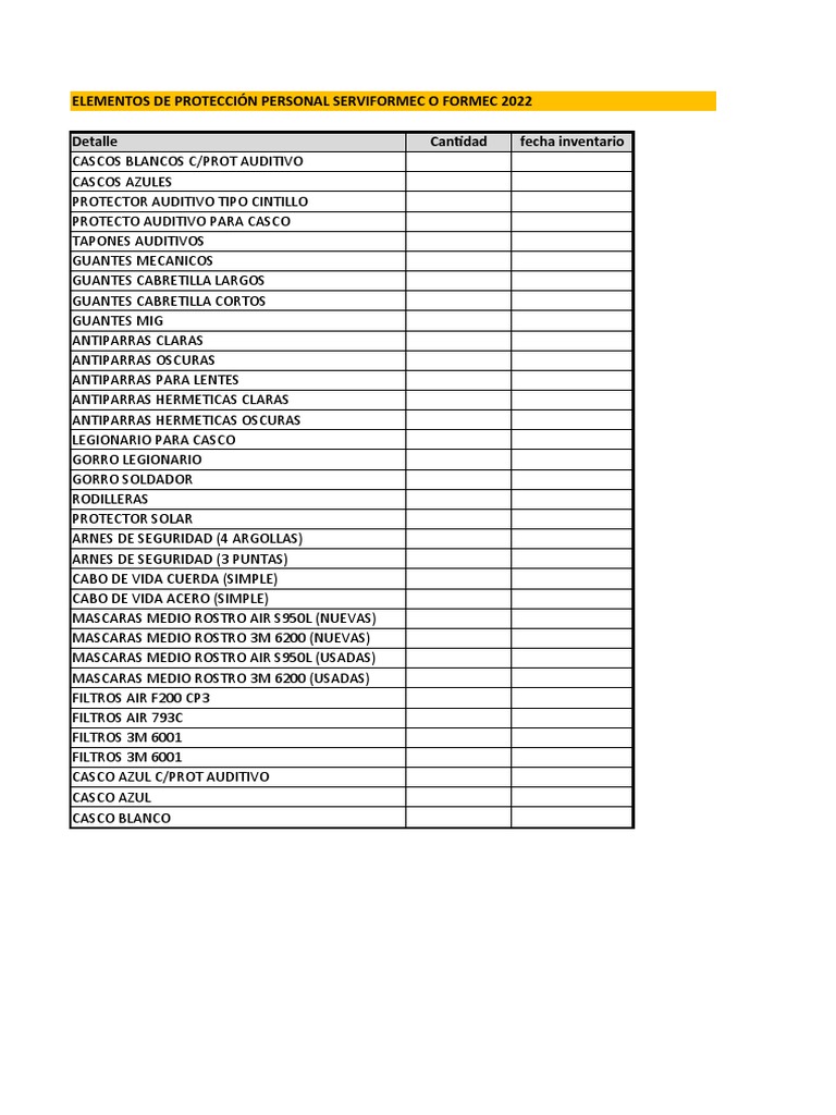 Inventario EPP General | PDF