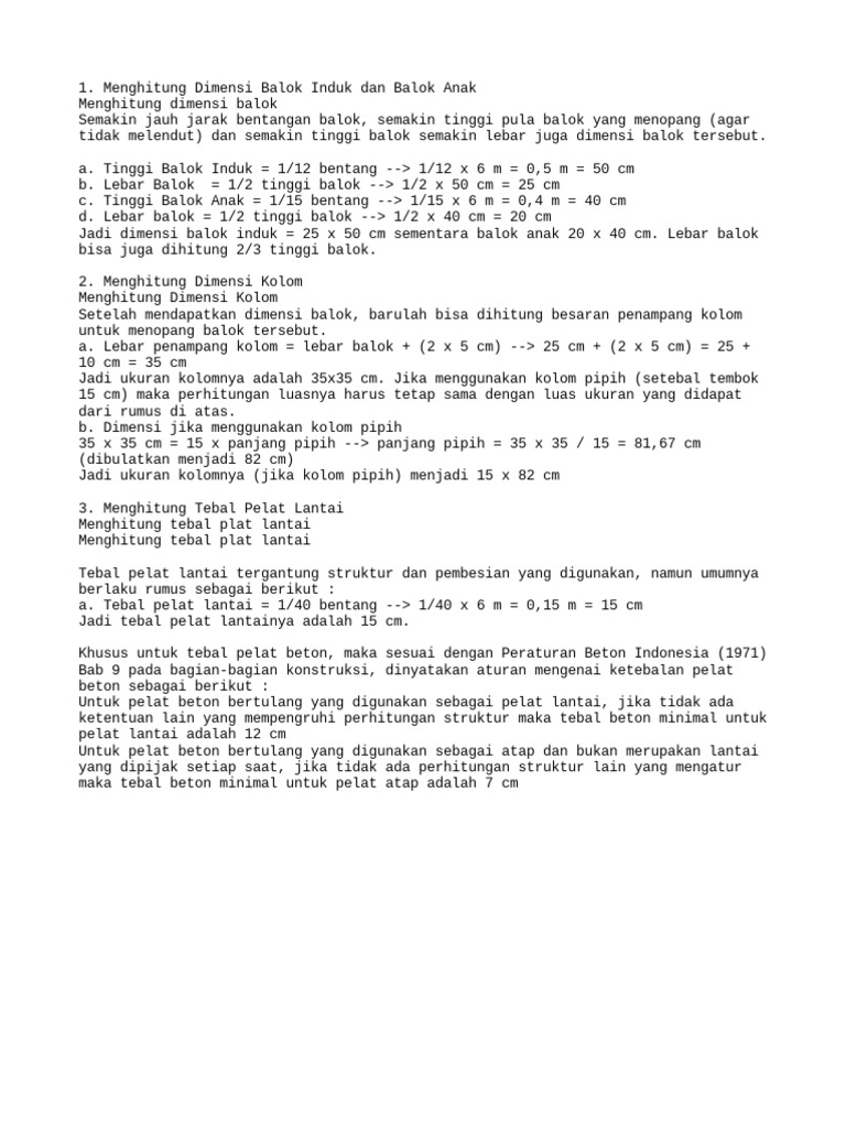 Cra Menentukan Dimensi Beton | PDF