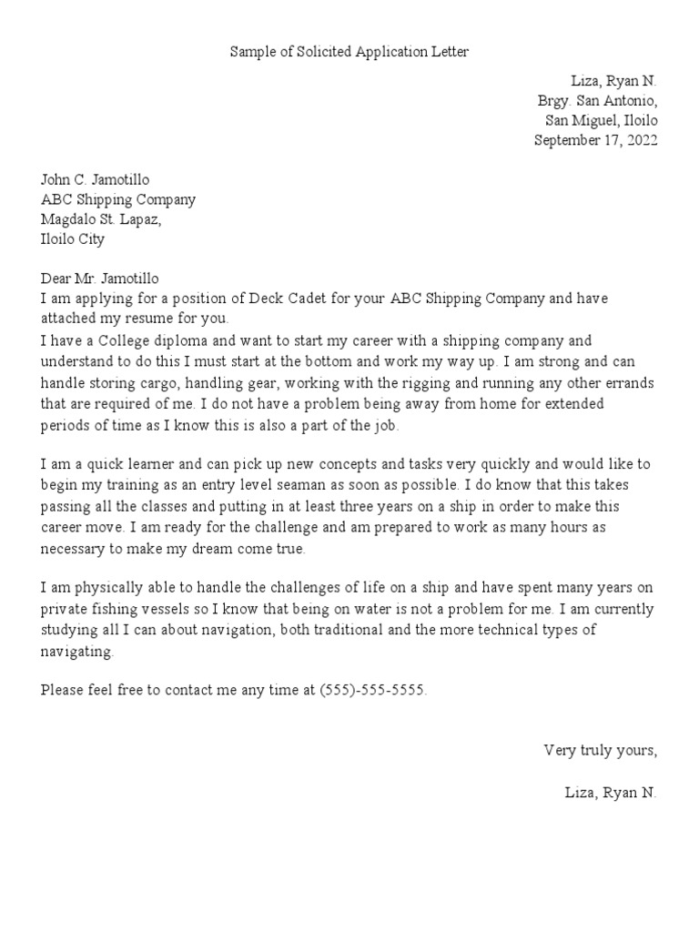 Sample of Solicited Application Letter | PDF