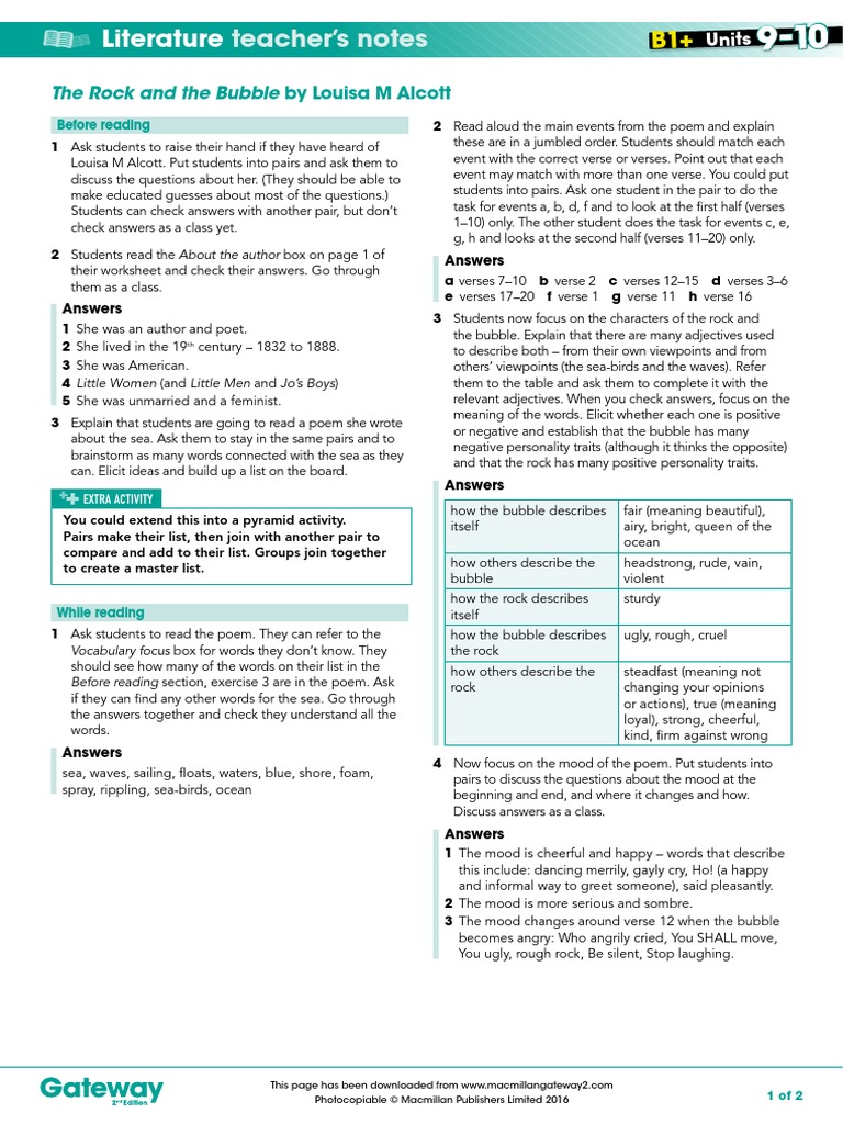 B1+ UNITS 9 and 10 Literature Teacher's Notes | PDF | Rhyme | Stress ...