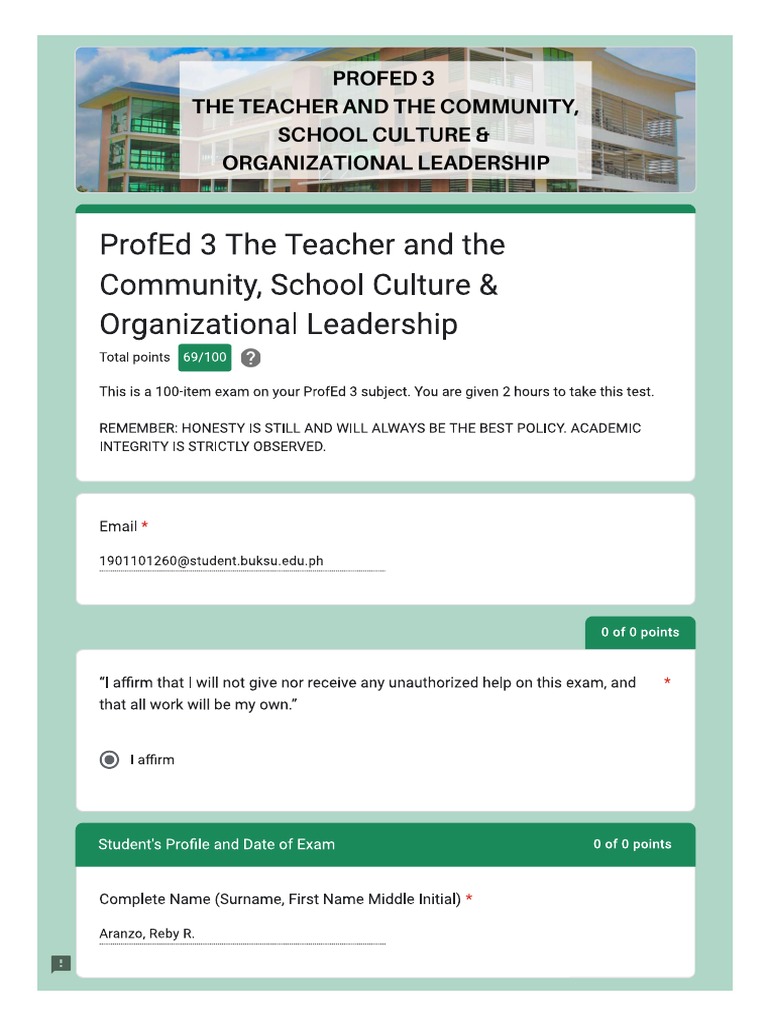ProfEd 3 The Teacher and the Community, School Culture & Organizational Leadership | PDF
