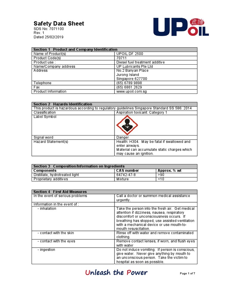 Upoil DF 2500 SDS | PDF | Toxicity | Dangerous Goods