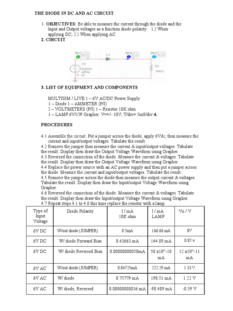 Diode Behavior in AC and DC Circuits | PDF | Direct Current | Rectifier