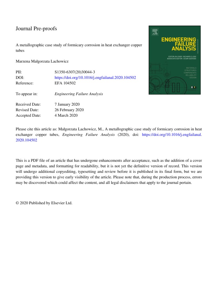 A Metallographic Case Study of Formicary Corrosion in Heat Exchanger ...