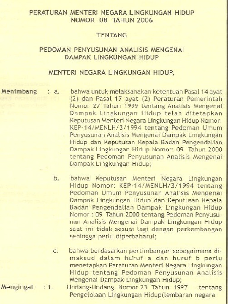 Permeneg LH 08 - 2006 Pedoman Penyusunan AMDAL | PDF