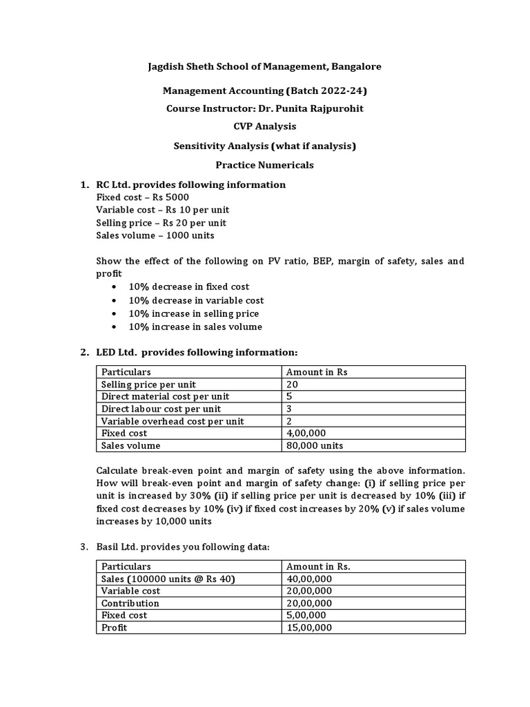 Sales Volume Sensitivity Analysis Guide | PDF