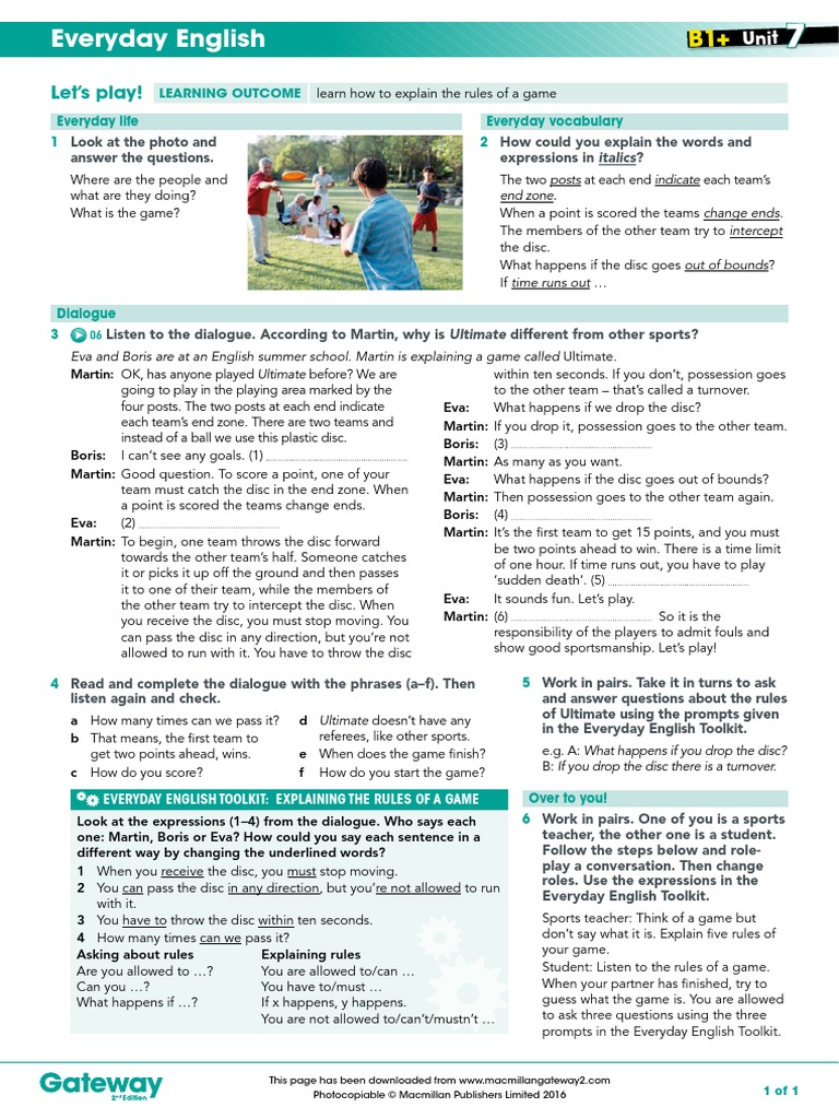 B1+ UNIT 7 Everyday English | PDF | Sports