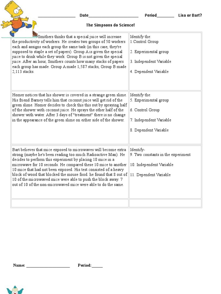 Simpsons Homework | Bart Simpson | Dependent And Independent Variables