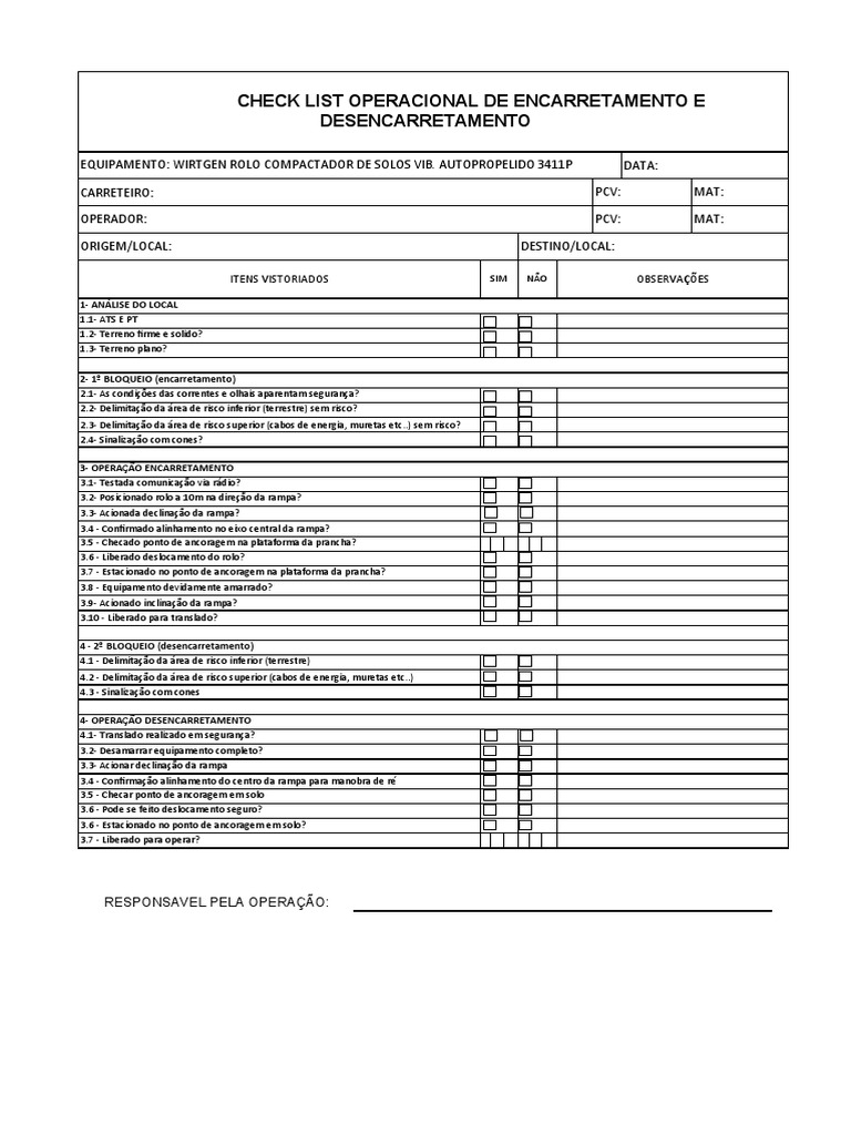 Checklist Operacional: Encarretamento e Desencarretamento | PDF
