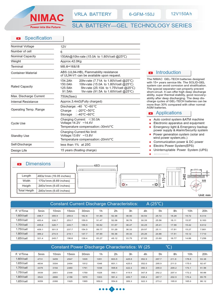 Ficha Tecnica Bateria 120ah Nimac | PDF | Energy Technology | Electrical Engineering