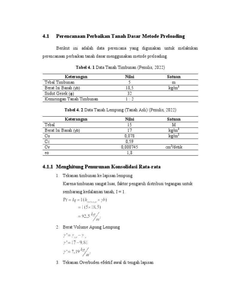 BAB 4.1 Perencanaan Perbaikan Tanah Dasar Metode Preloading | PDF