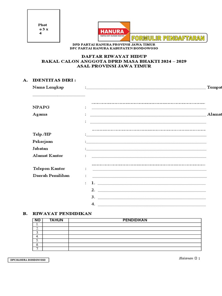 Form Caleg DPR | PDF