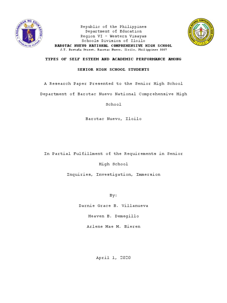 FINAL RESEARCH | PDF | Self Esteem | Sampling (Statistics)