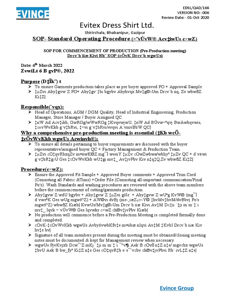 Standard Operating Procedure-SOP | PDF | Clothing | Softlines (Retail)