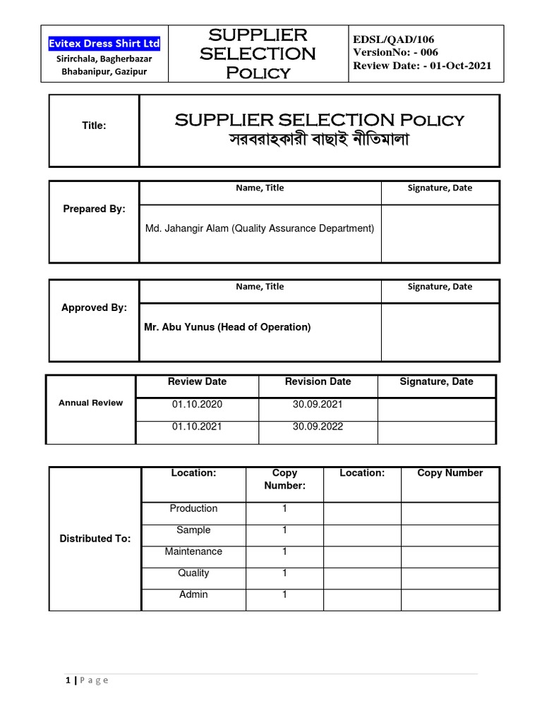Supplier Selection Policy Overview | PDF | Procurement | Supply Chain