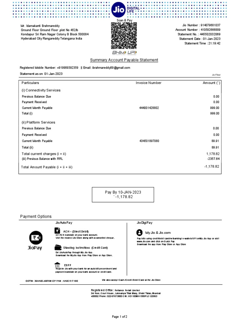 JAN 2023 Internet Bill | PDF | Credit Card | Debit Card