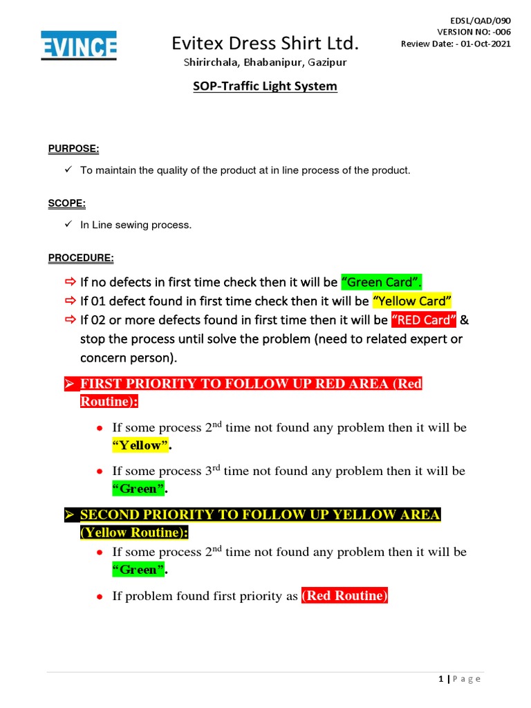 Traffic Light System-SOP | PDF