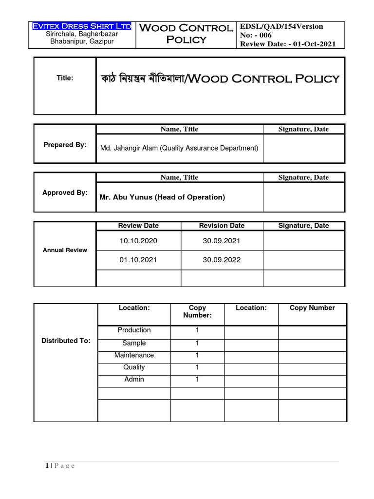 Wood Control Policy | PDF | Pallet | Risk