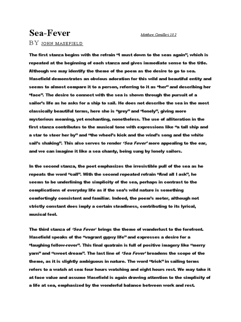 Analysis of John Masefield's 'Sea-Fever | PDF | Poetry