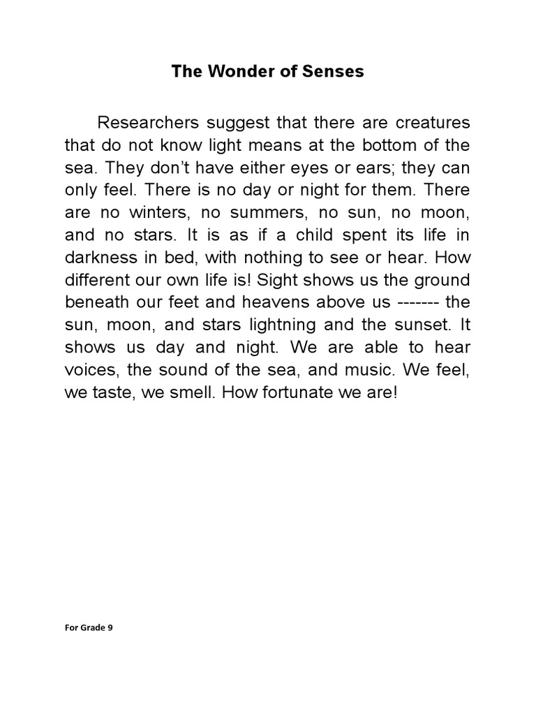 Sensory Wonders for Grade 9 | PDF | Senses