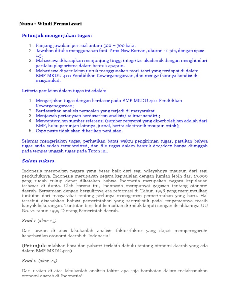 Nama: Windi Permatasari: Petunjuk Mengerjakan Tugas | PDF