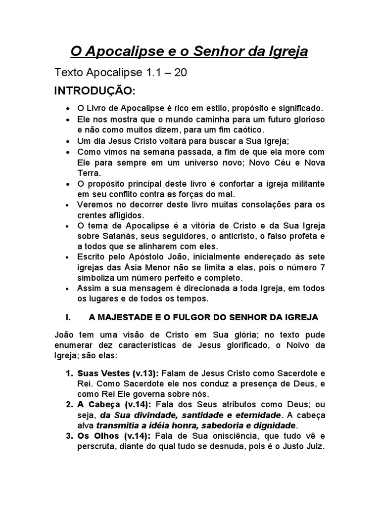 O Apocalipse e o Senhor Da Igreja | PDF | Livro do Apocalipse | Jesus