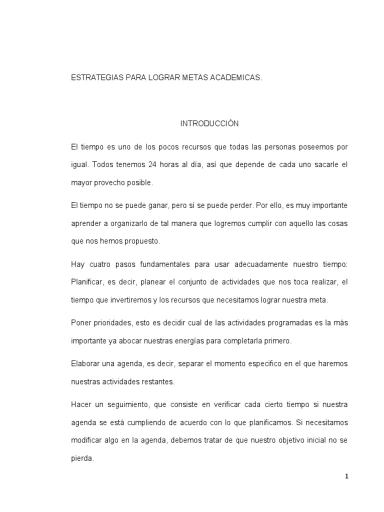 4P ESTRATEGIAS PARA LOGRAR METAS ACADEMICAS | PDF | Hora