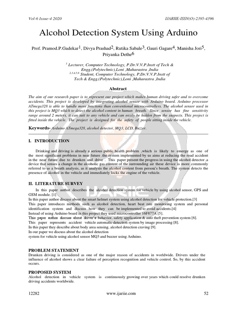 Alcohol Detection System Using Arduino Ijariie12282 | PDF | Arduino ...