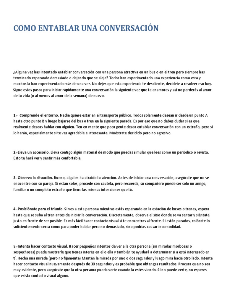 Como Entablar Una Conversación | PDF | Relaciones personales, crianza y ...