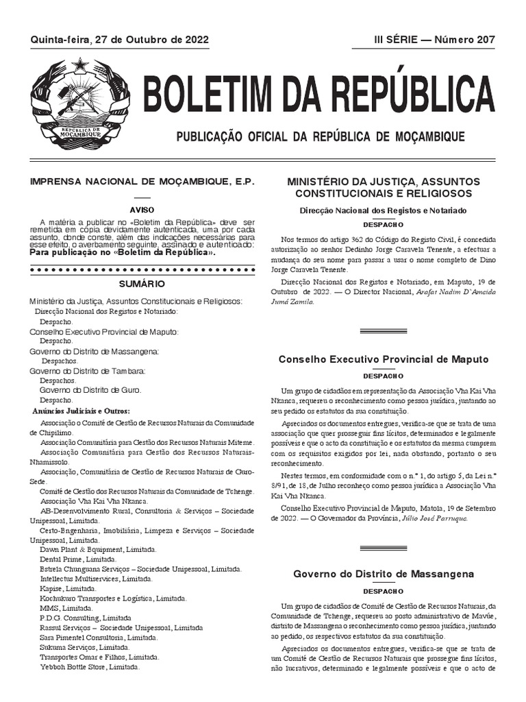 Boletim Da República III SÉRIE - Número 207 | PDF | Conselho de ...