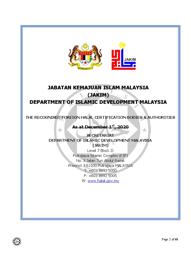 JAKIM's List of Foreign Halal Certification Bodies | PDF | Malaysia | Abrahamic Religions