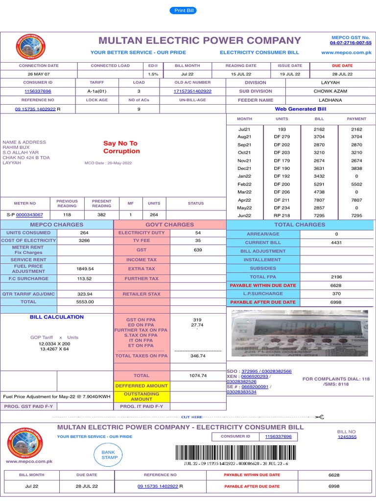 Mepco Online Bill | PDF | Taxes | Value Added Tax