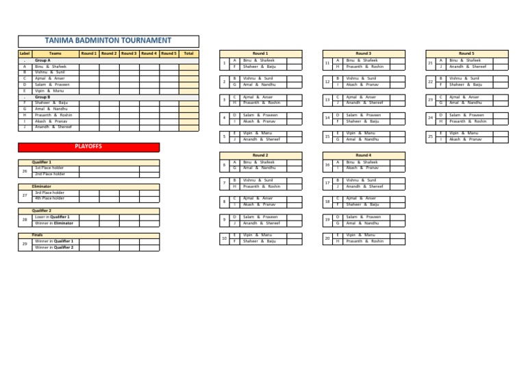 Badminton Fixtures | PDF | Sports Competitions | Sports