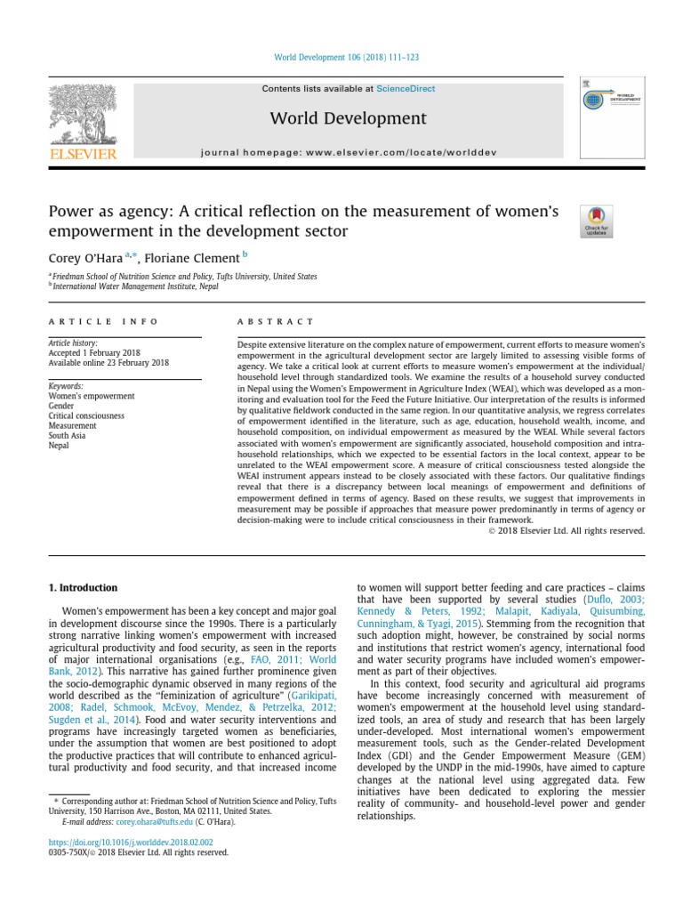 Power As Agency - A Critical Reflection On The Measurement of Women's ...