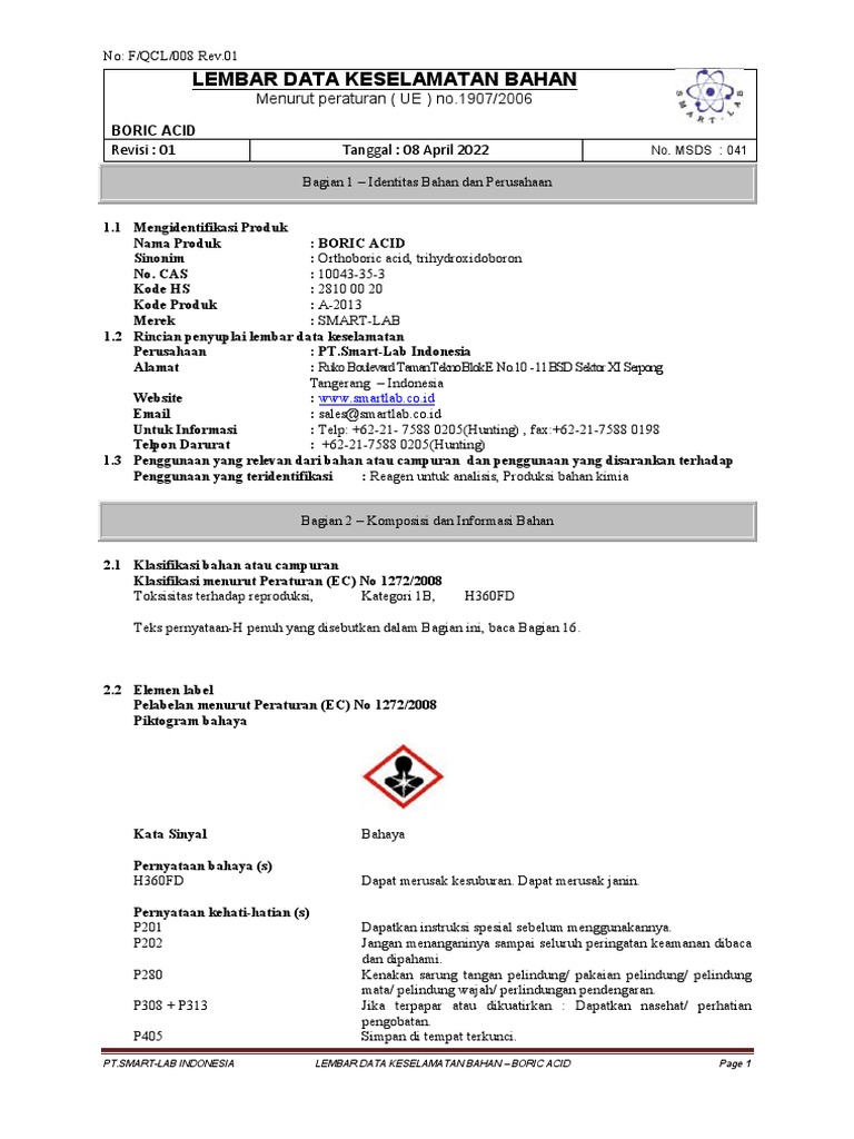 MSDS - Boric - Acid - (H3bo3) | PDF | Sains & Matematika