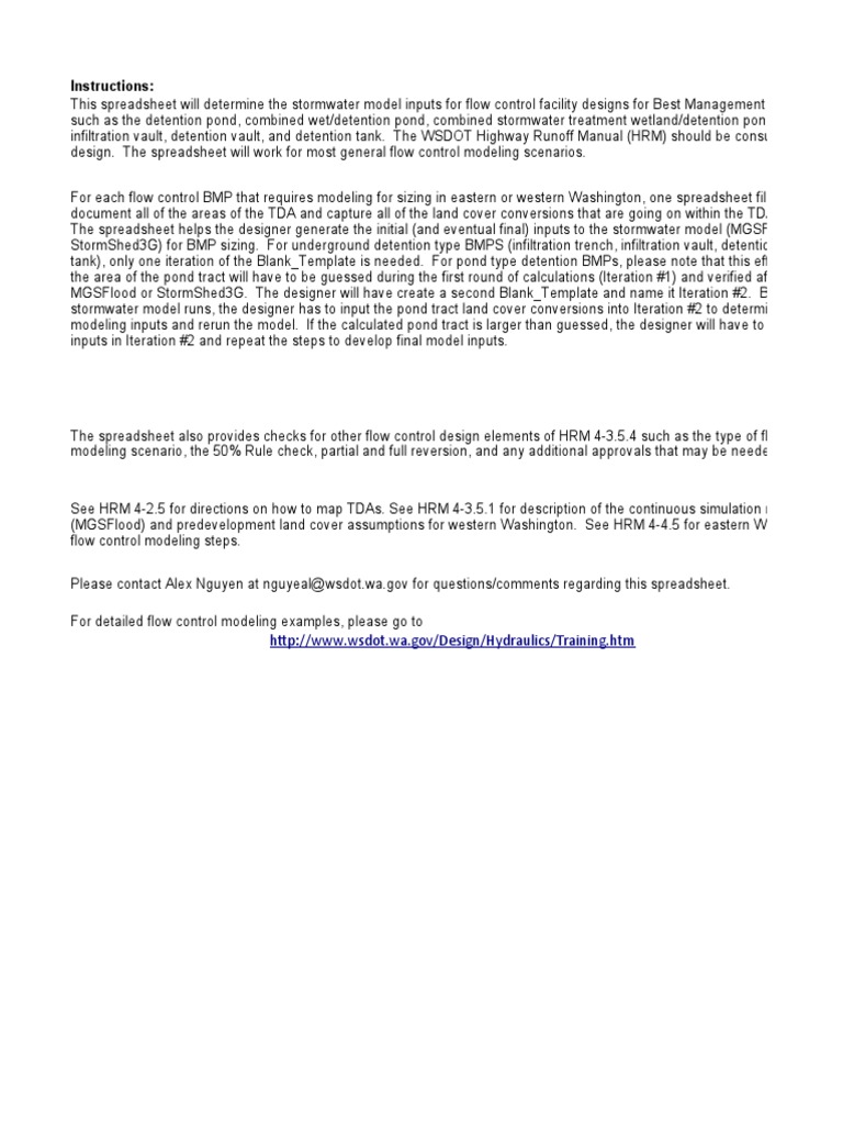 Flow Control Modeling Inputs Spreadsheet | PDF | Hydrology And Urban ...