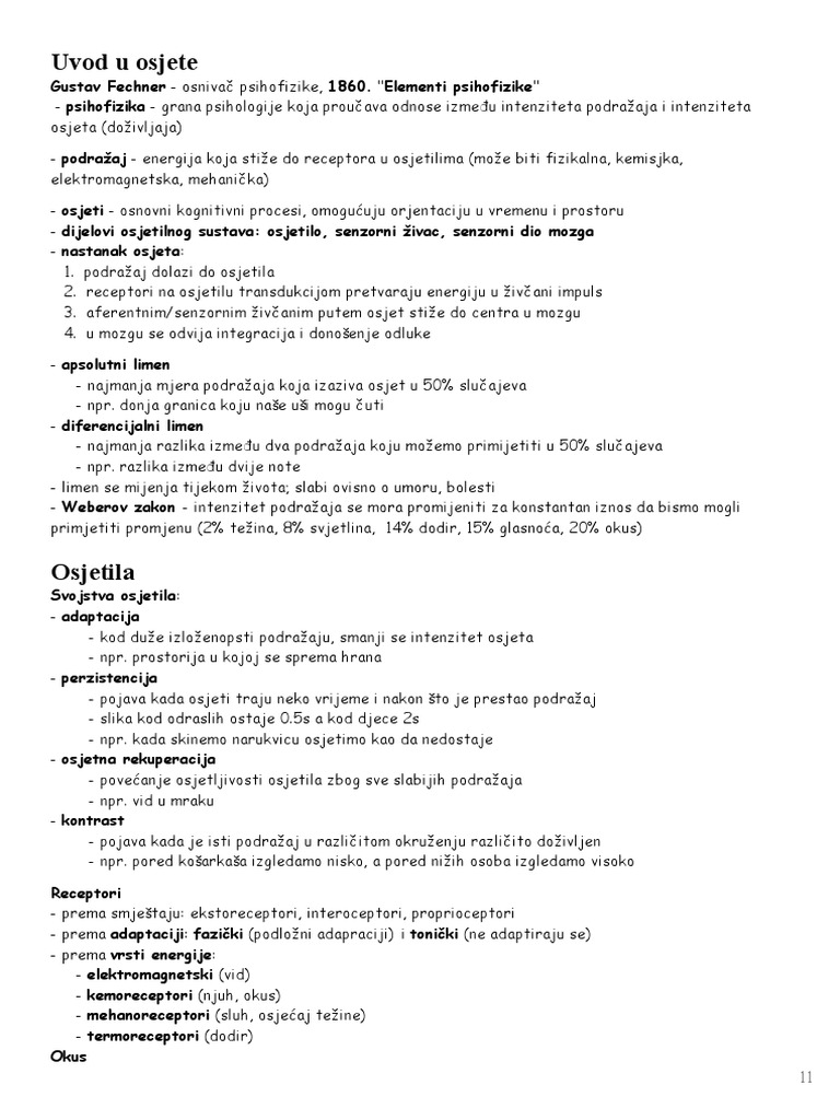 Bilješke (Osjeti I Percepcija) | PDF