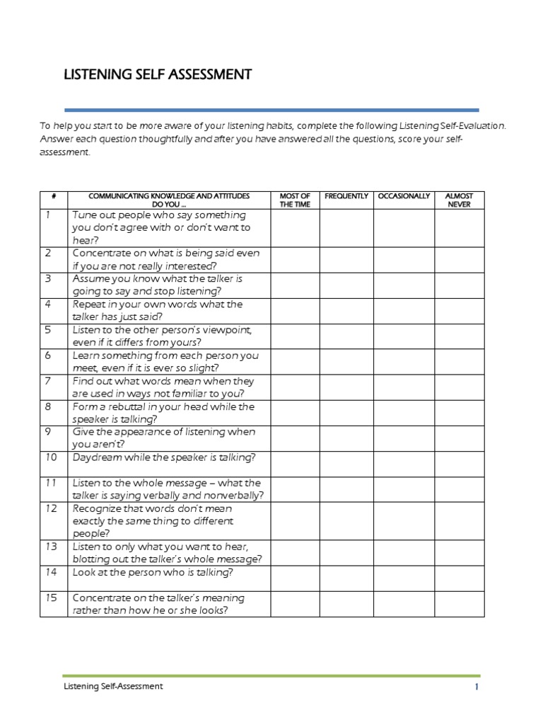 Listening Self Assessment 4 Pages 2016 | Download Free PDF ...