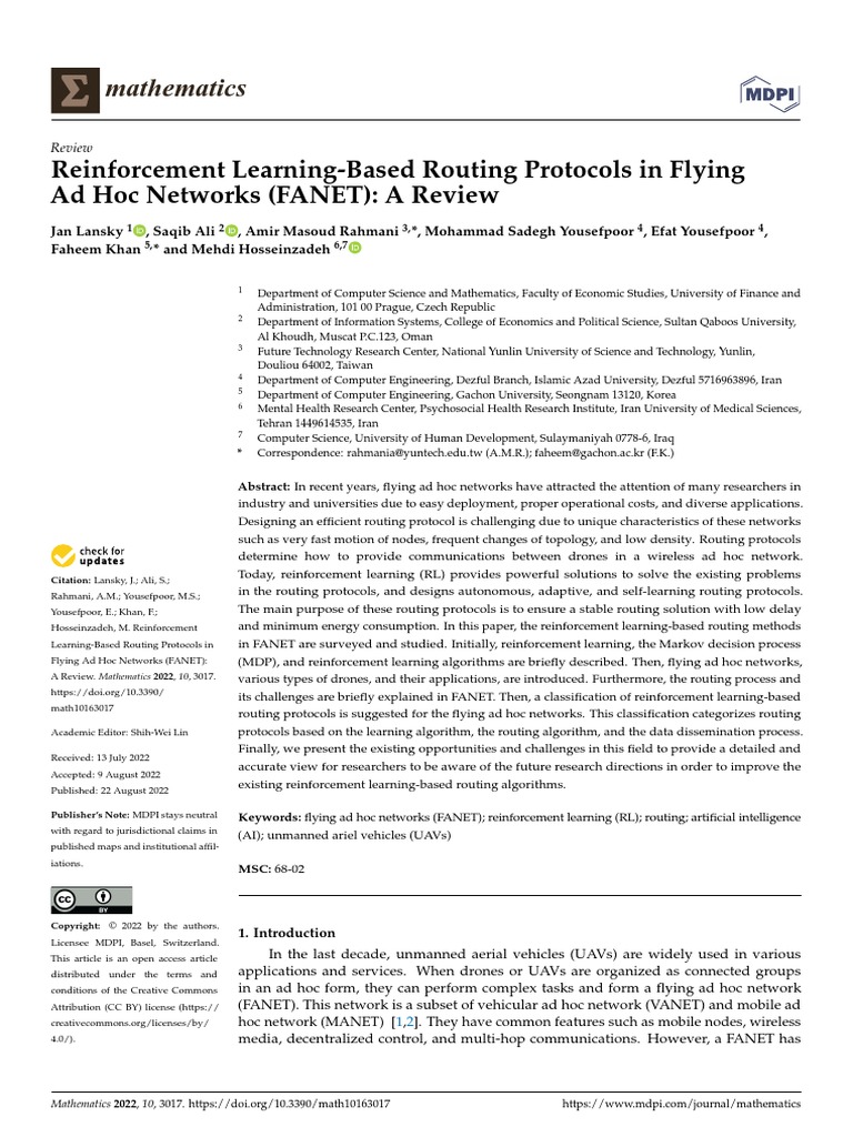 Reinforcement Learning-Based Routing Protocols in | PDF | Wireless Ad Hoc Network | Computer Network