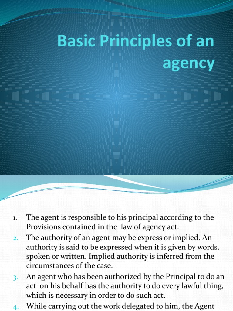 Basic Principles of An Agency | PDF | Law Of Agency | Justice